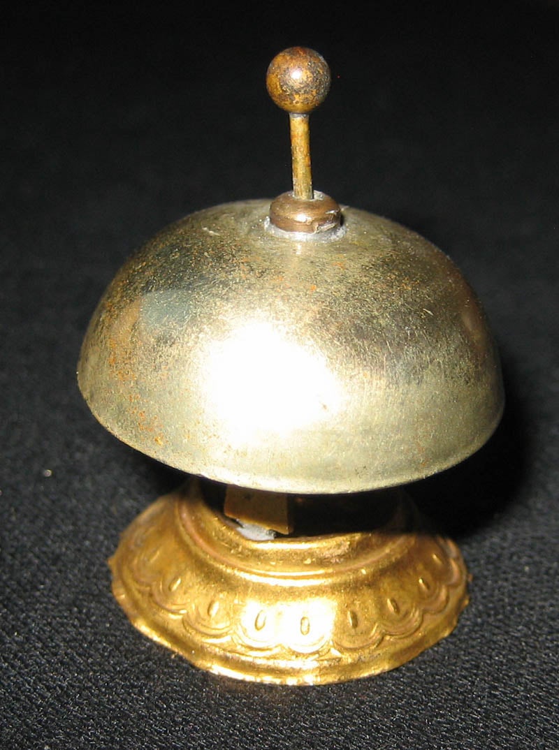 Antique German shop store ormolu base tin miniature counter bell ...